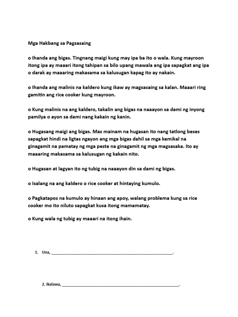 Mga Hakbang sa Pagsasain | PDF