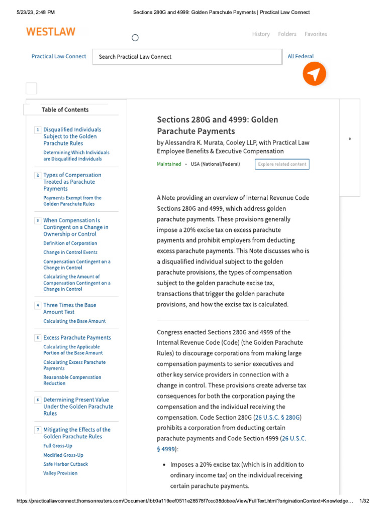 Sections 280G and 4999 - Golden Parachute Payments - Practical Law ...