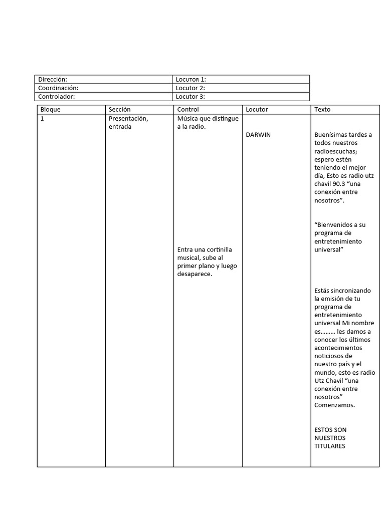 Guión Del Programa Radial | PDF