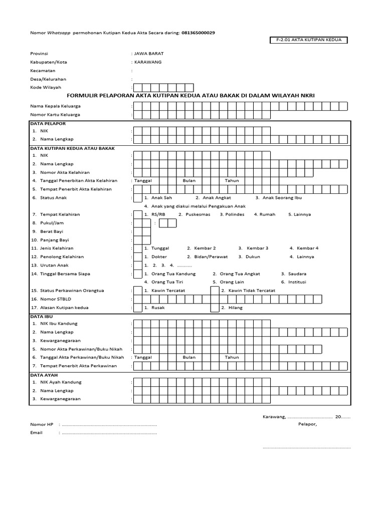Formulir F-2.01 2022 AKTA KUTIPAN KEDUA ATAU BAKAK | PDF
