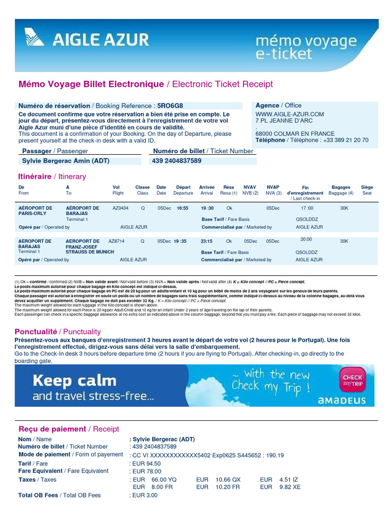 Memo Voyage Billet Electronique Electron | PDF