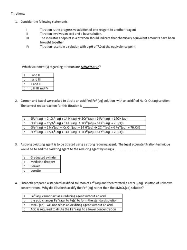 Titrations | PDF | Titration | Chemistry