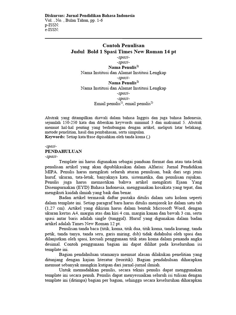 JURNAL Template Dited Diskursus (B. INDONESIA) | PDF