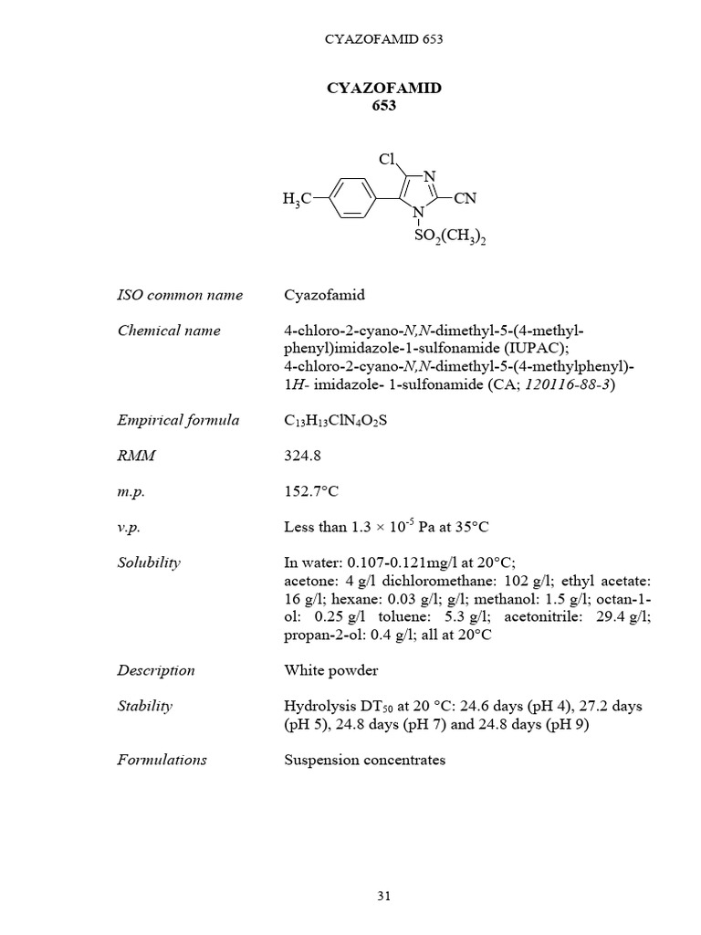 Cyazofamid Chemical Properties & Analysis | PDF