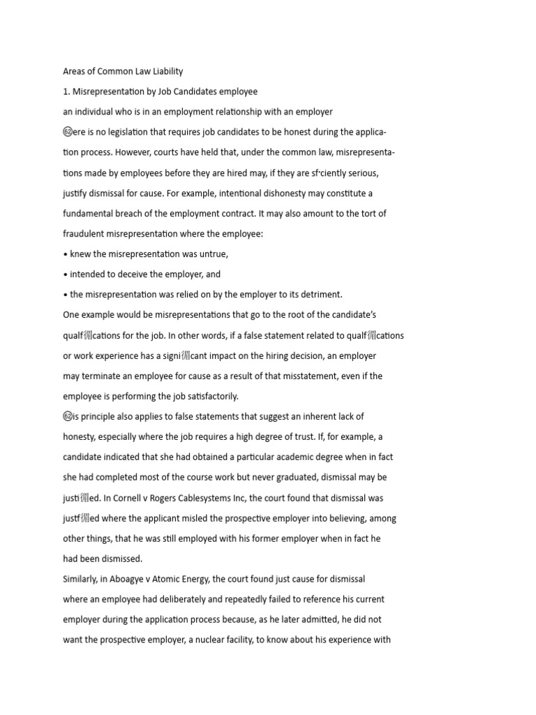 Areas of Common Law Liability | PDF | Misrepresentation | Legal Liability