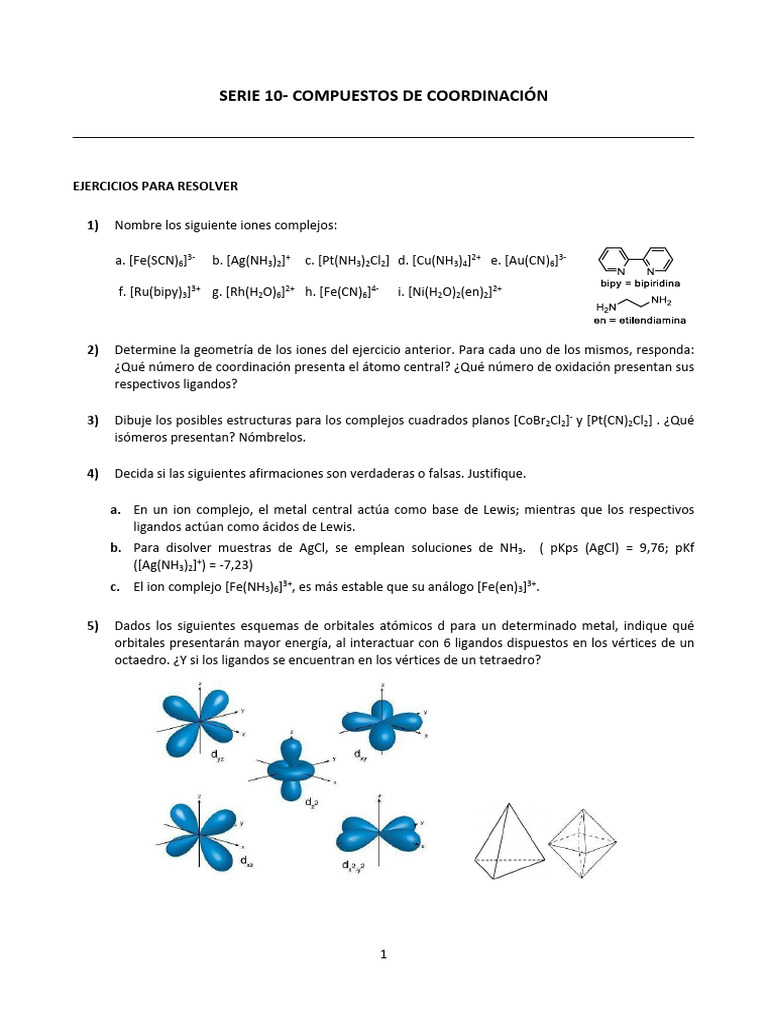 Química General e Inorgánica 2C 2022 Serie 10 | PDF