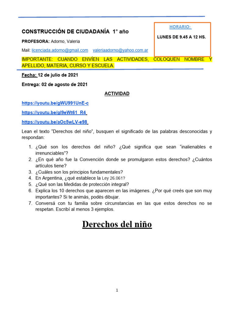 TP 15 CDC 1° Año | PDF | Derechos de los niños | Justicia