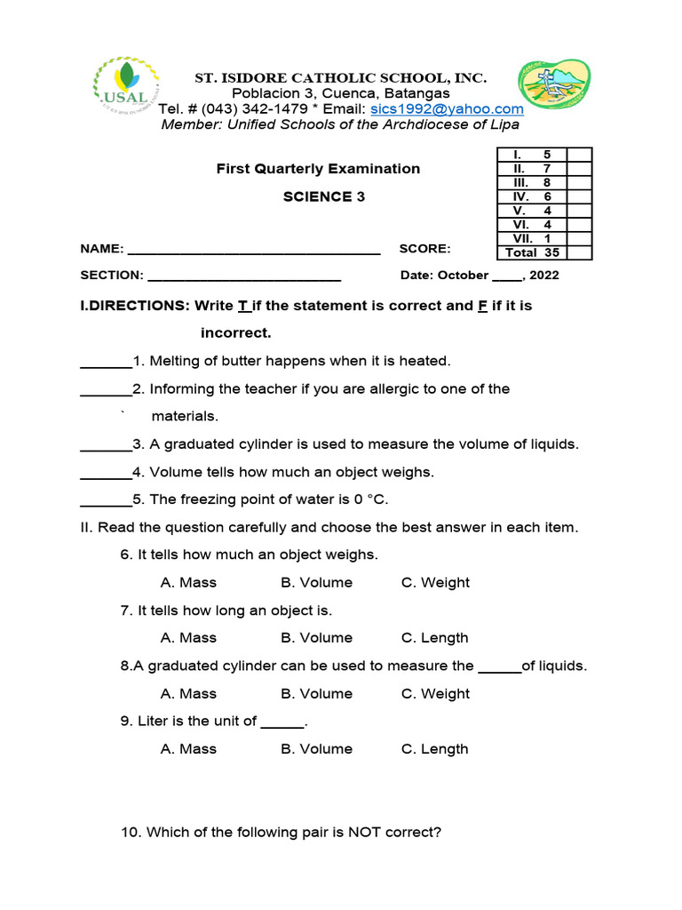 1st Quarterly- Grade 3 | PDF