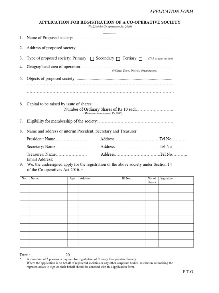 NEW Application Form For Registration of Coop Society With Email ...