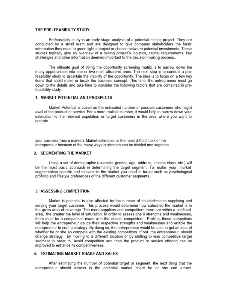 Pre Feasibility Study | PDF