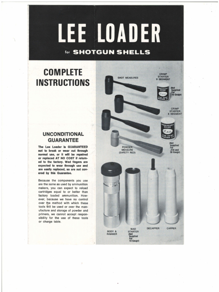 Lee Loader Shotgun Reloader Guide | PDF | Projectiles | Firearms