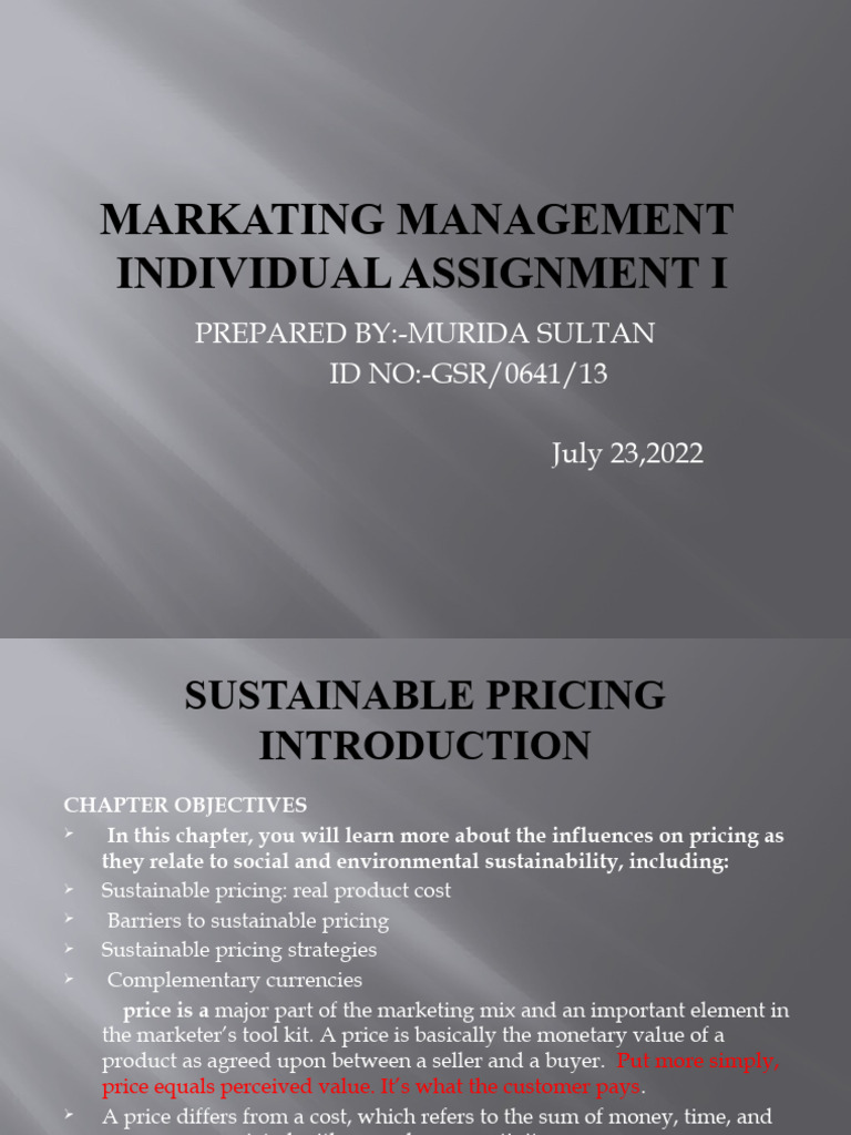 MARKATING INDIVIDUAL ASSIGNMENT | PDF | Pricing | Sustainability