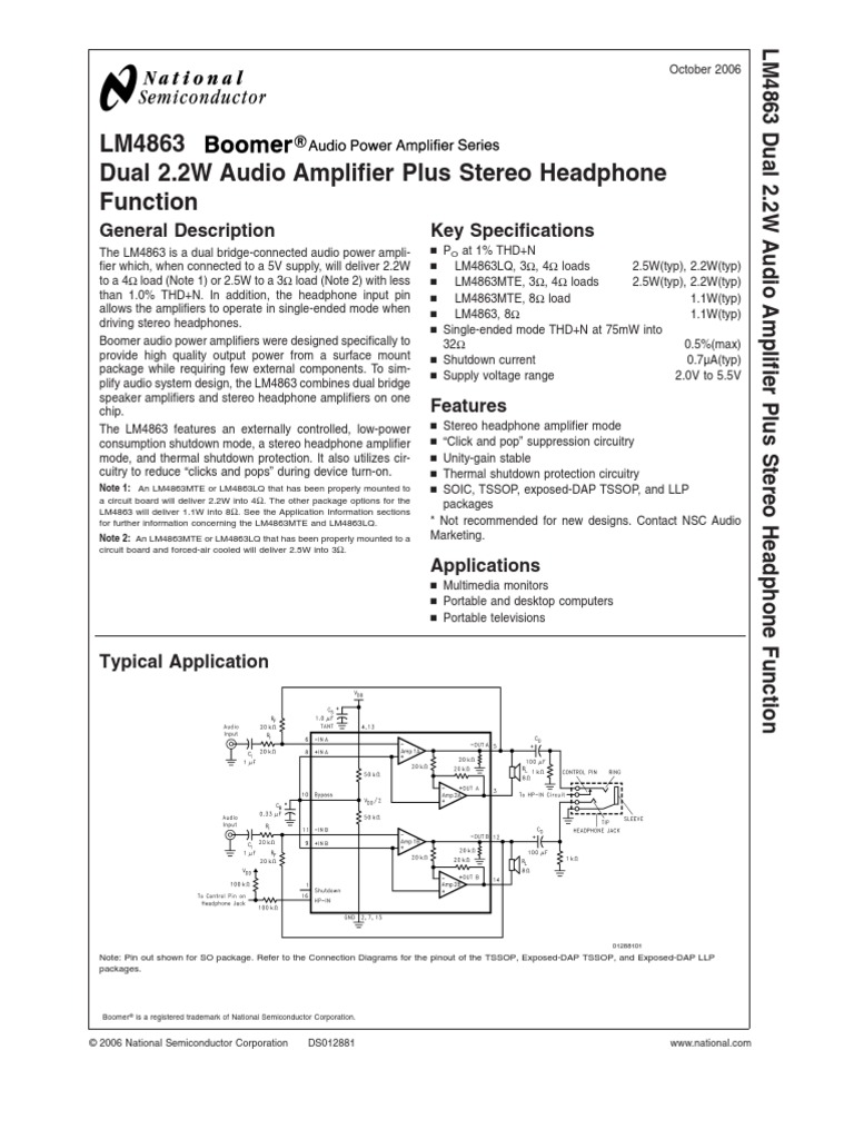 LM4863 | Download Free PDF | Amplifier | Capacitor
