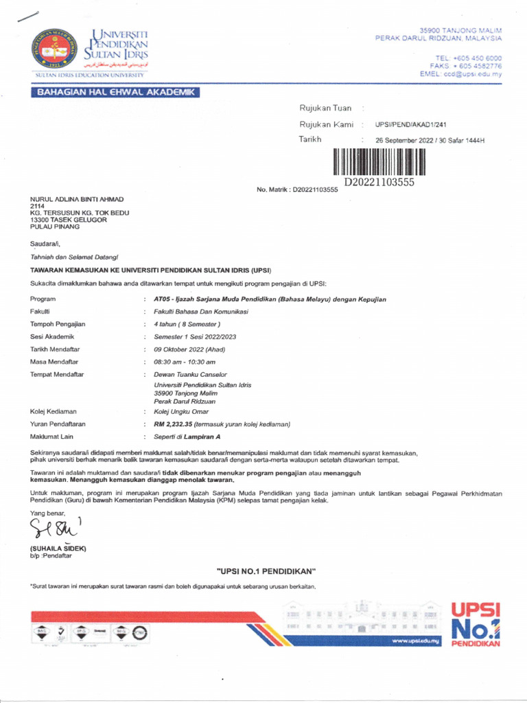 Surat Tawaran Upsi | PDF