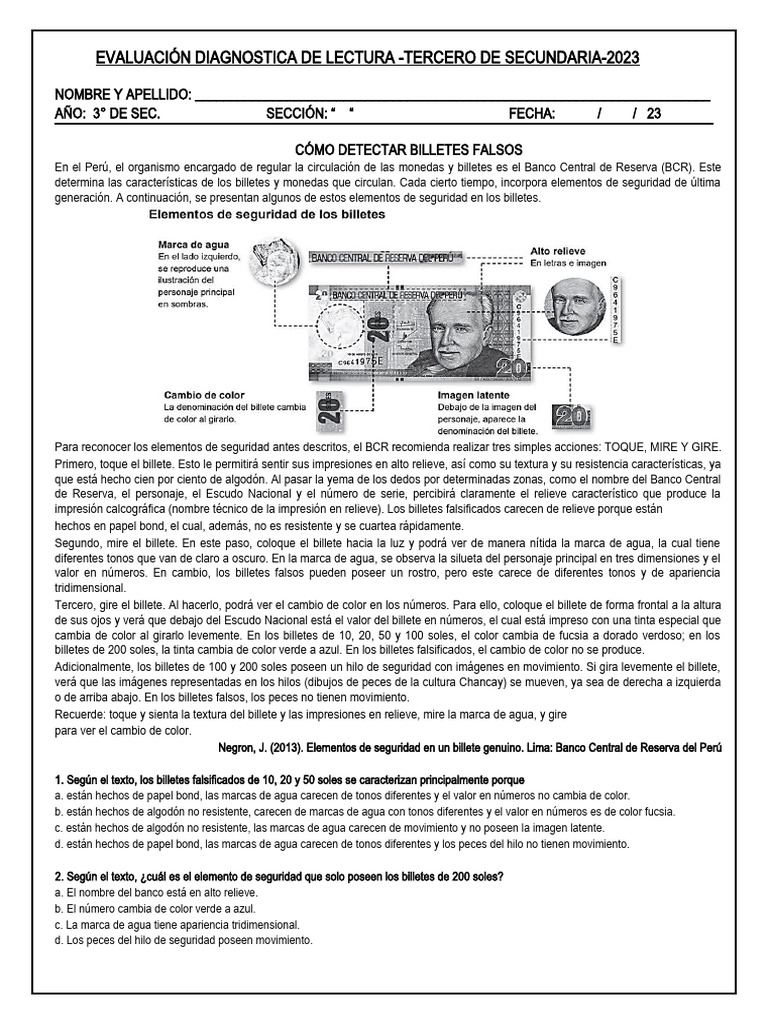 Prueba de Lectura y Escritura 3ero Sec Ramiro2023 | PDF | Alimentos ...