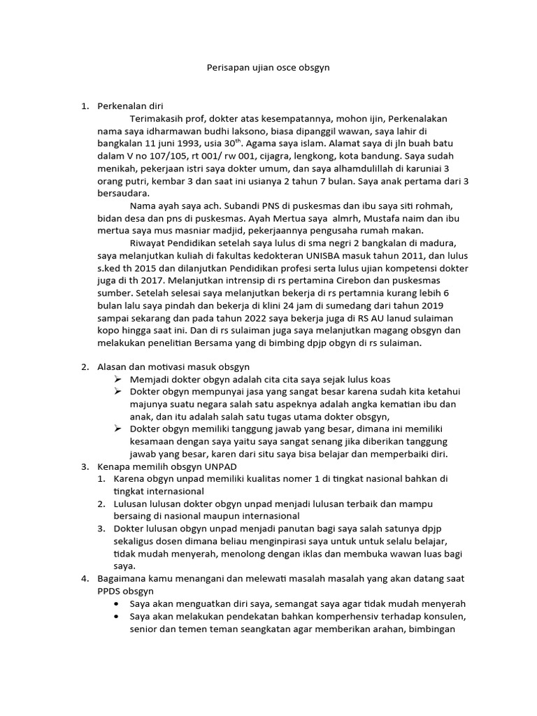 Perisapan Ujian Osce Obsgyn - Wawan | PDF