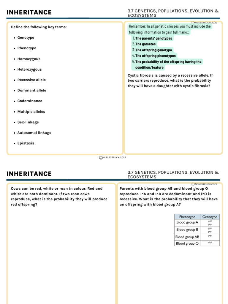 Topic 7 Genetics, Populations, Evolution and Ecosystems Workbook | PDF