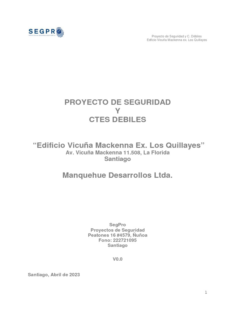 Proyecto de Seguridad Edificio Los Quillayes | PDF