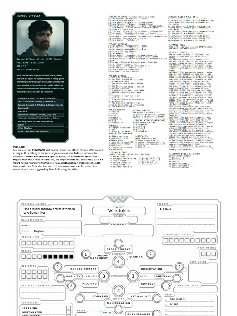 Alien - Cronus Crew & Reference Sheet (3rd Party) | PDF