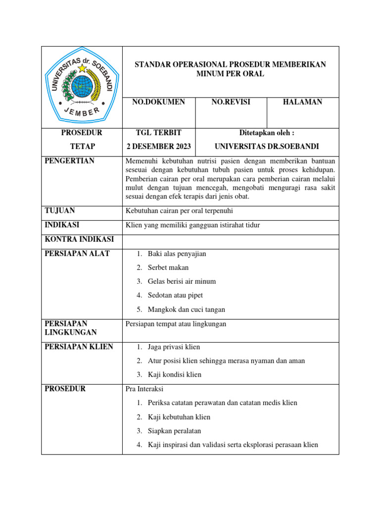 Prosedur Pemberian Minum Peroral | PDF
