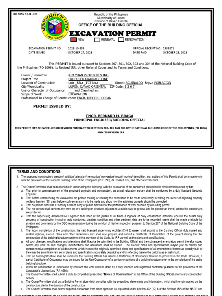 Excavation Permit | PDF | Justice | Crime & Violence