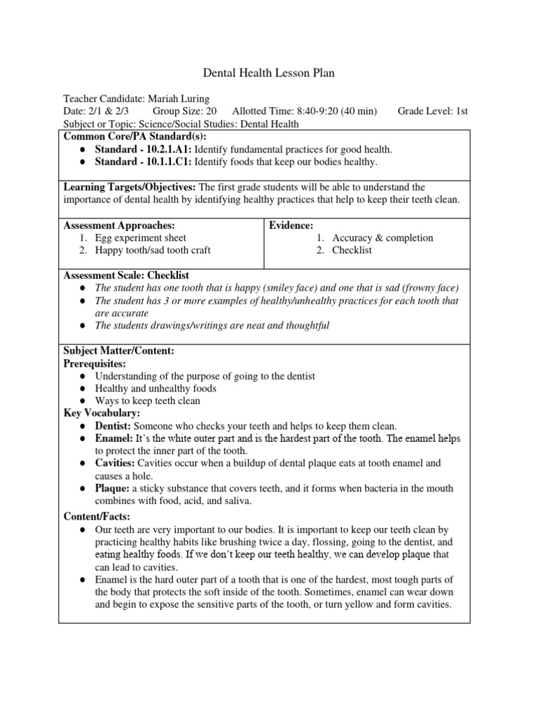 Dental Health Lesson | PDF | Oral Hygiene | Tooth Enamel