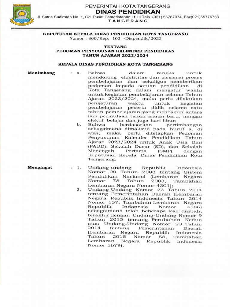 Kelender Pendidikan 2023-2024 | PDF