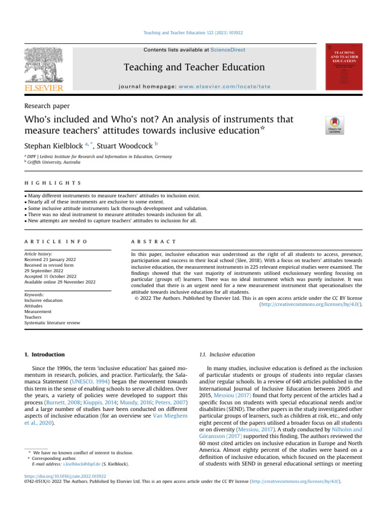 Who's Included and Who's Not? An Analysis of Instruments That Measure Teachers' Attitudes ...