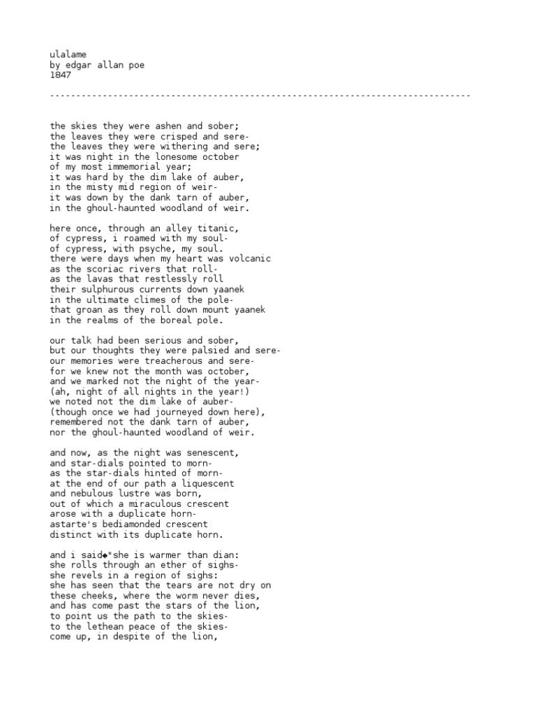 Edgar Allan Poe - Ulalume | PDF | Works | Anonymous Works