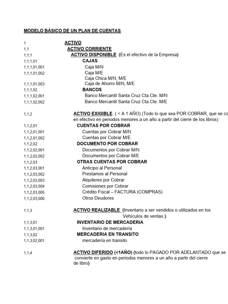 Modelo Básico de Un Plan de Cuentas | PDF