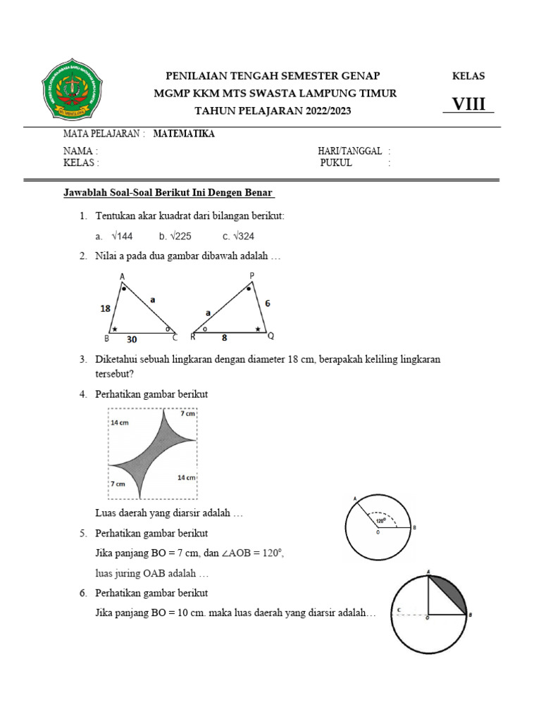 SOAL PTS MATEMATIKA Kelas 8 | PDF