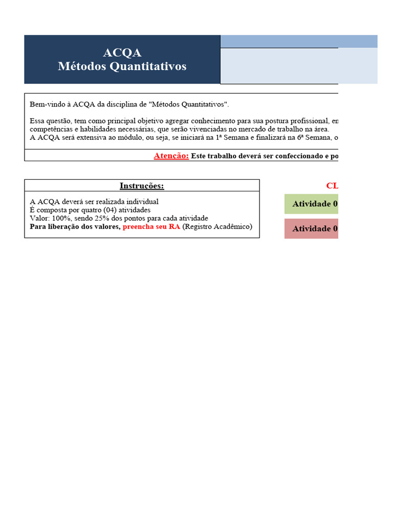ACQA - Métodos Quantitativos - EAD - 2023 | PDF | Juros | Opção (finanças)