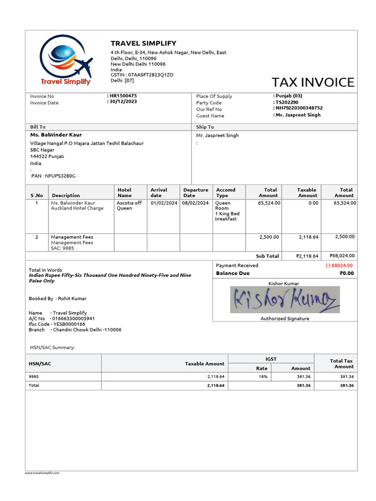 Booking Invoices | PDF