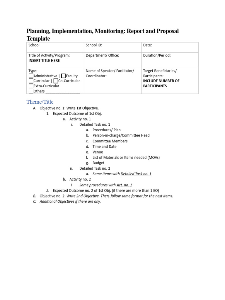 Program Design Template Pdf Cognition