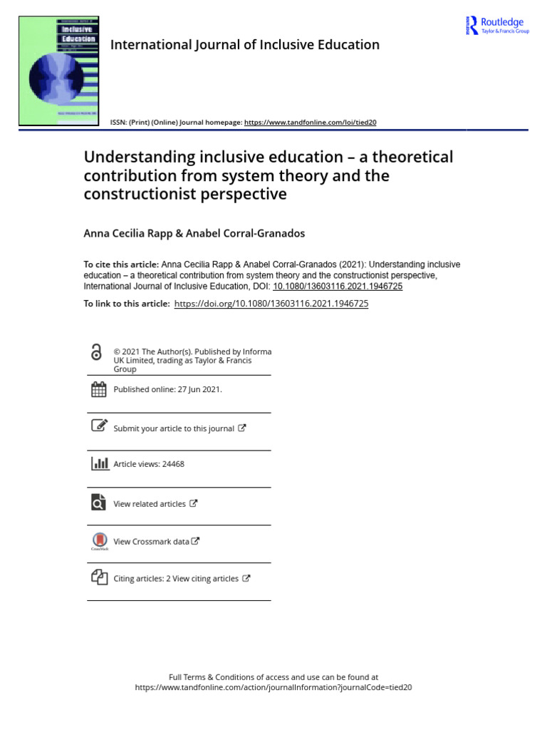 Understanding Inclusive Education A Theoretical Contribution From ...