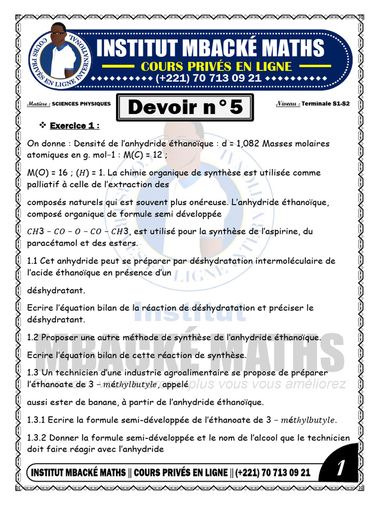 Devoir N°5 TS Physiques Chimies | PDF