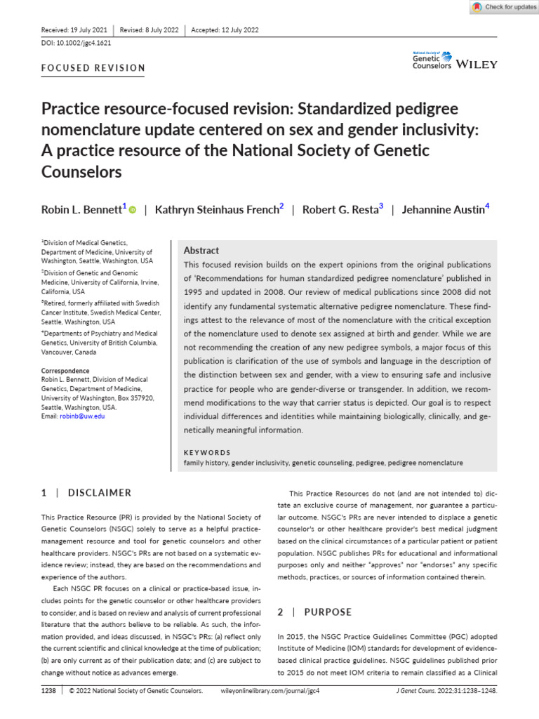 Journal of Genetic Counseling - 2022 - Bennett - Practice Resource Focused Revision Standardized ...