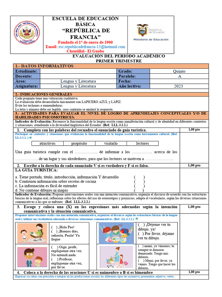 5 Grado Evaluacion 2023 1 Tirm | PDF | Andes | Ecuador