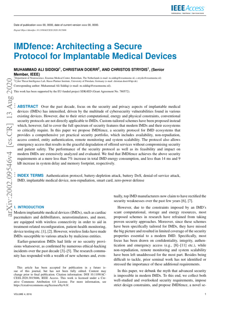 IMDfence Architecting A Secure Implants | PDF