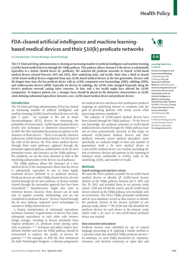 FDA-cleared Artificial Intelligence and Machine Learning-Based Medical ...