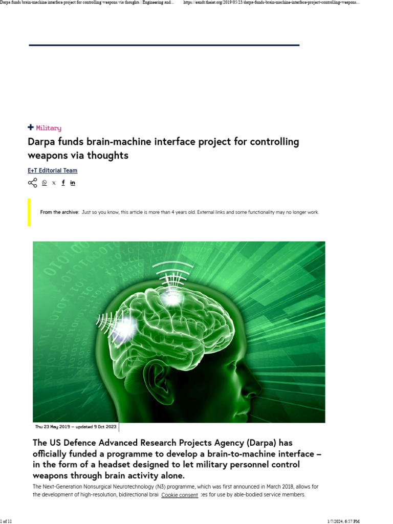 Darpa Funds Brain-Machine Interface Project For Controlling Weapons Via ...