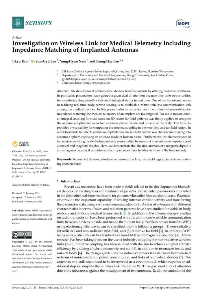 Investigation On Wireless Link For Medical Telemetry Including ... Investigation On Wireless Link For Medical Telemetry Including ...