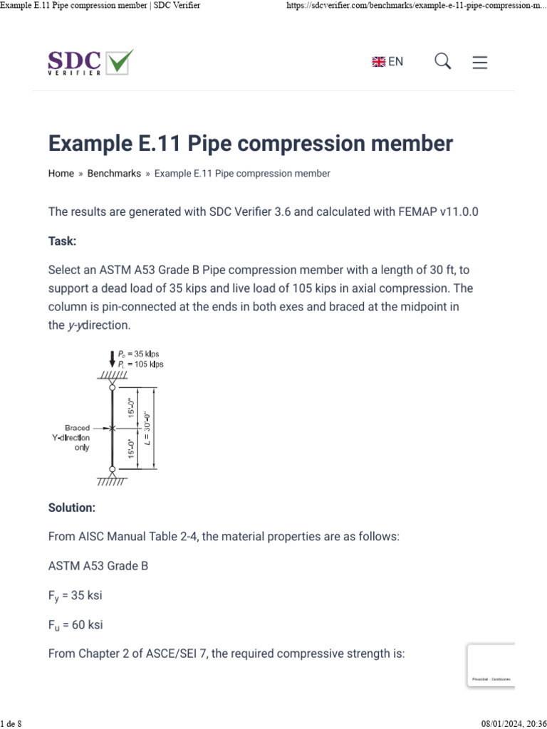 Example E.11 Pipe Compression Member SDC Verifier | PDF | Buckling ...