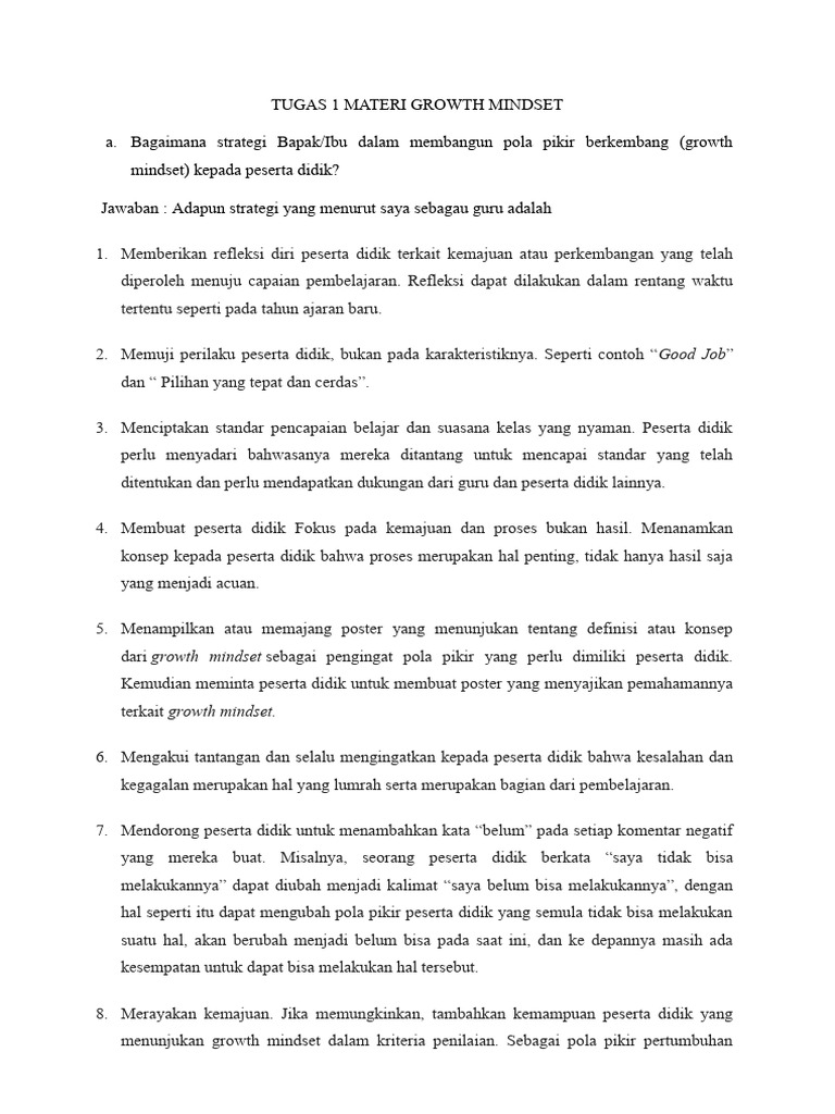 Tugas 1 Materi Growth Mindset | PDF