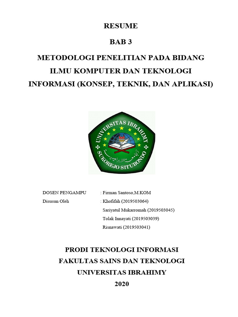 Resume Bab 3 Metodologi Penelitian Pada Bidang Ilmu Komputer Dan ...