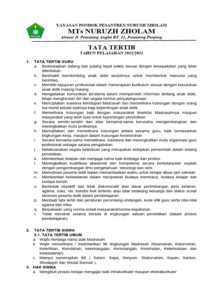 Tata Tertib Mts 2022 | PDF