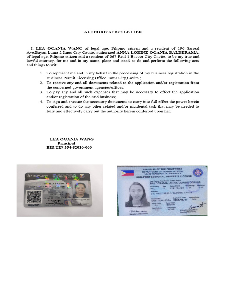Authorization Letter for Business Permit | PDF