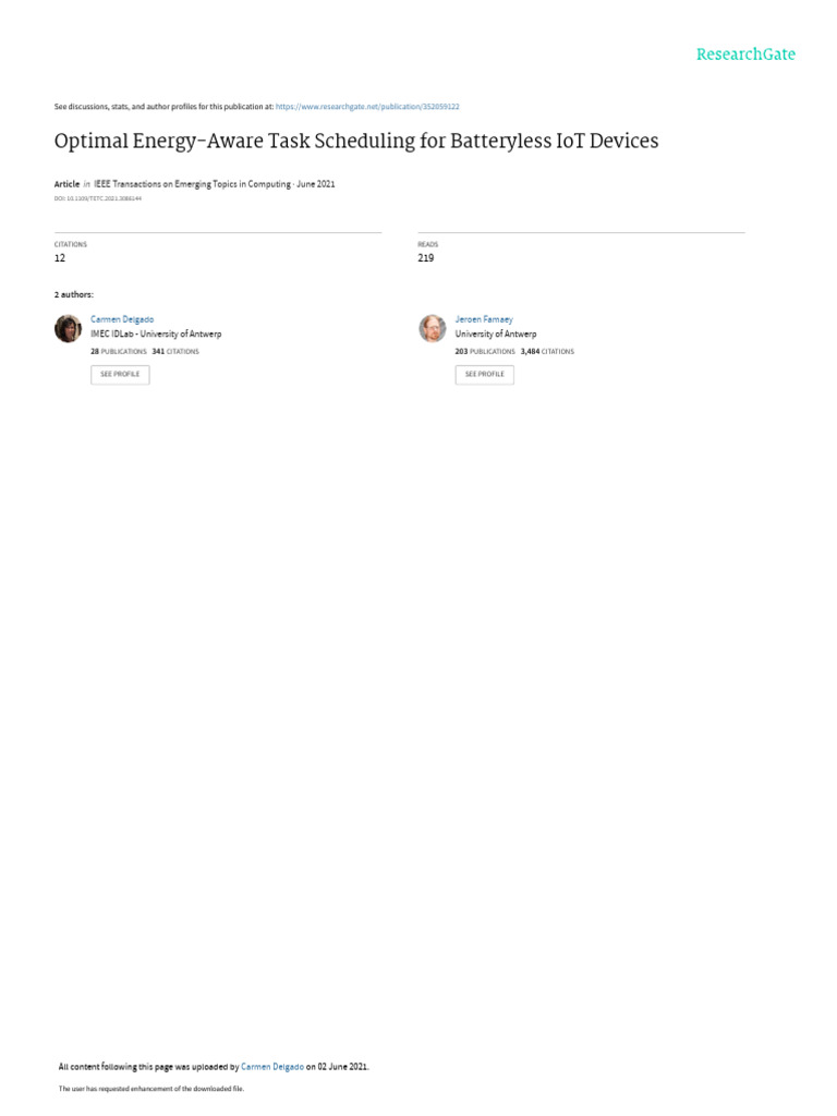 IEEE Optimal Energy Aware Task Scheduling For Batteryless IoT Devices TETC Final | PDF ...