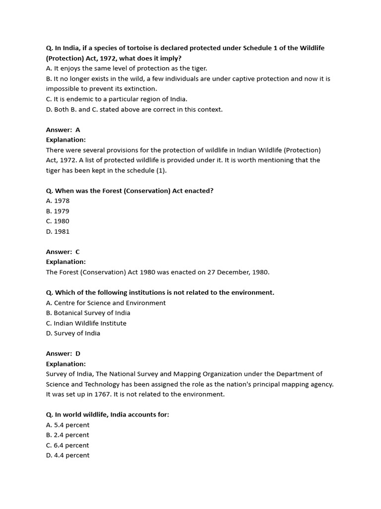 Environment and Ecology Set - 7 | PDF | Biodiversity | Forests