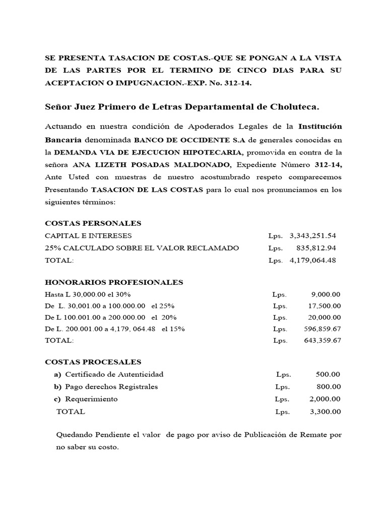 Tasacion de Costas | PDF